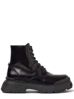 Fendi Force Light Brushed Leather Combat Boots With Side Zip And Embossed Ff Detail