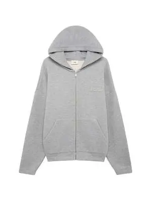 AUTRY Full-zip Cotton Hoodie With Kangaroo Pocket And Embroidered Logo Patch - Grigio
