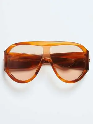 Bottega Veneta Bottega Veneta Oversized Shield Sunglasses With Gold-Tone Detailing Marrone