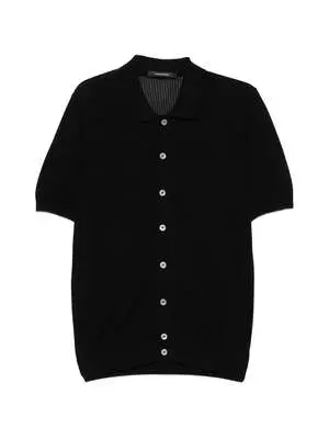 Tagliatore Knit Shirt With Short Sleeves And Button Front, 100% Cotton - Nero