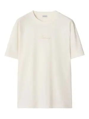 Burberry Rib-knit Neckline T-shirt With Embroidered Lettering - Bianco