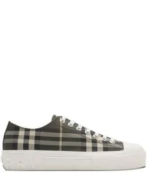 Burberry Check Low-top Lace-up Sneaker With Embossed Lettering - Marrone
