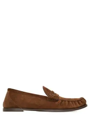 Saint Laurent Gathered Moc Toe Loafers With Gold Tone Cassandre Hardware