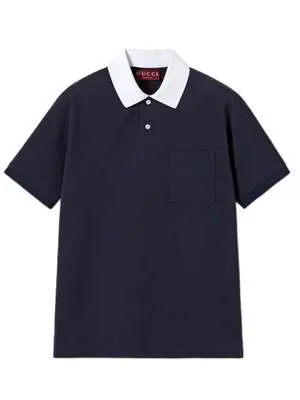 Gucci Cotton-blend Polo Shirt With Web-trim Placket And Chest Pocket - Blu