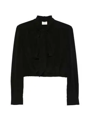 Saint Laurent Silk Lavaliere Collar Button-front Shirt With Gathered Hem