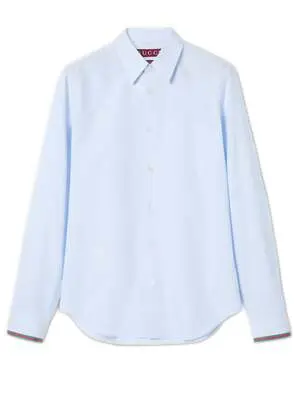 Gucci Striped Cotton Button-down Shirt With Web-patterned Trim & Pointed Collar - Azzurro
