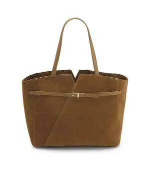 BOSS Revers Tote Bag In Suede With Belt Detail - Beige