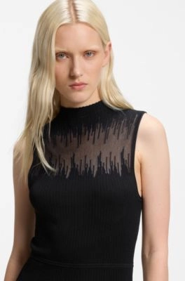 Hugo Sleeveless High Neck Knitted Dress With Sheer Detailing