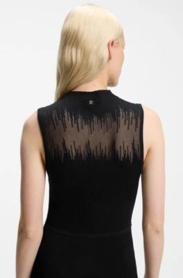 Hugo Sleeveless High Neck Knitted Dress With Sheer Detailing