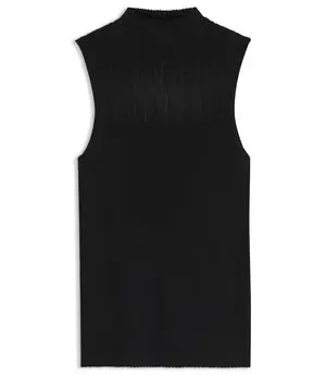 Hugo Ribbed Knit Top With Sheer Detailing - Black
