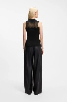 Hugo Ribbed Knit Top With Sheer Detailing