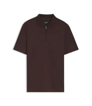 BOSS Zipper-neck Polo Shirt In A Cotton-silk Blend - Light Brown