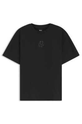 BOSS Mercerized Cotton T-shirt With Sequin-embroidered Monogram