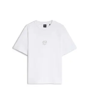 BOSS Mercerized Cotton T-shirt With Sequin-embroidered Monogram - White