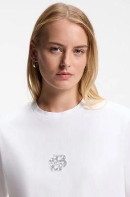 BOSS Mercerized Cotton T-shirt With Sequin-embroidered Monogram - White