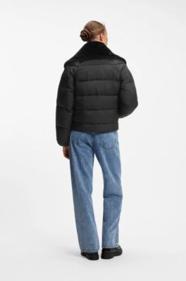 Hugo Water-repellent Puffer Jacket With Detachable Faux-fur Collar