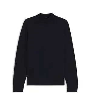 BOSS Mock Neck Sweater In Extra-fine Merino Wool - Dark Blue