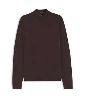BOSS Mock Neck Sweater In Extra-fine Merino Wool - Dark Brown
