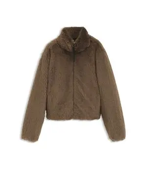 Hugo Faux Fur Zip-up Jacket With Adjustable Hem