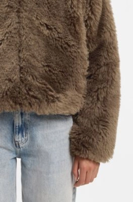 Hugo Faux Fur Zip-up Jacket With Adjustable Hem