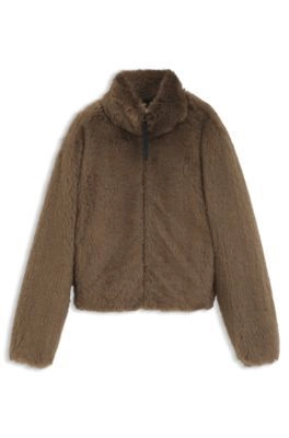 Hugo Faux Fur Zip-up Jacket With Adjustable Hem