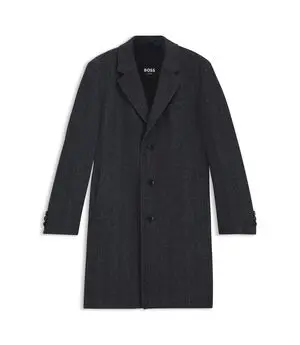 BOSS Regular-fit Coat In Herringbone Wool With Cashmere - Dark Blue