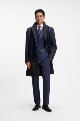 BOSS Regular-fit Coat In Herringbone Wool With Cashmere