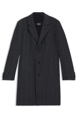 BOSS Regular-fit Coat In Herringbone Wool With Cashmere