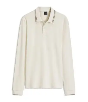 BOSS Waffle-textured Polo Shirt In Stretch Cotton - White