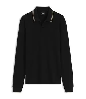 BOSS Waffle-textured Polo Shirt In Stretch Cotton - Black