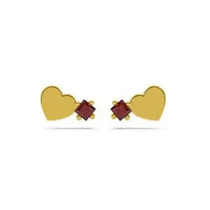 ONI Square Ruby Heart Studs - Gold