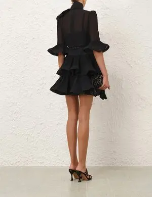 Zimmermann Pleated Sleeved Mini Dress - Black
