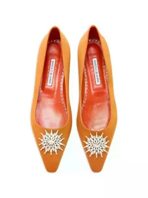 Manolo Blahnik Crystal-embellished Pointed-toe Ballet Flats - Orange