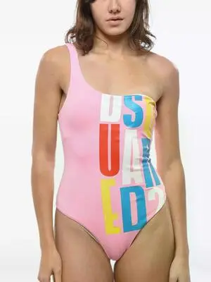 Dsquared2 Logo-print One-shoulder Swimsuit - Pink