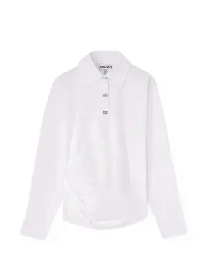 GANNI Cotton Jersey Polo Shirt With Ruched Detailing - White