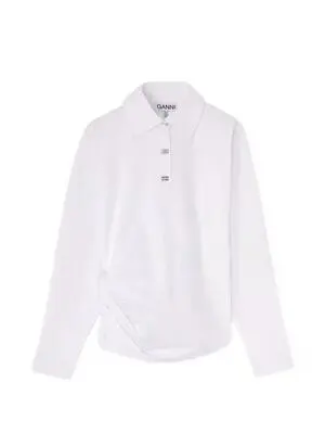 GANNI Cotton Jersey Polo Shirt With Ruched Detailing