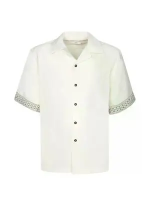 Commas Embroidered-cuff Short-sleeve Shirt - White