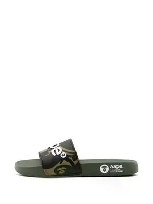 AAPE BY *A BATHING APE Logo-patch Monogram-pattern Slides - Black