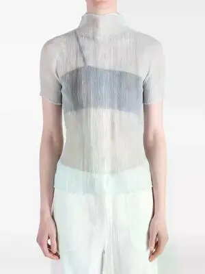 Issey Miyake Chiffon Twist 1 Pleated High-neck Top - Blue