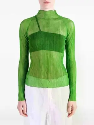 Issey Miyake Chiffon Twist 1 Pleated High-neck Top - Green