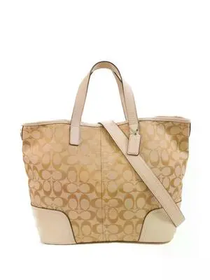 COACH VINTAGE Monogram Print Leather Trim Tote Bag - Neutrals