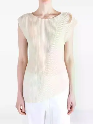 Issey Miyake Unfurling Pleats Pleated Asymmetric Top - Neutrals