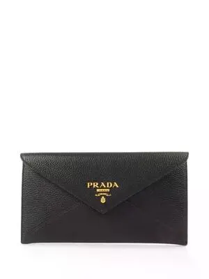 Prada Envelope Leather Clutch Bag - Black