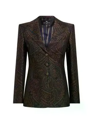 Etro Single-breasted Wool-blend Jacquard Jacket With Paisley Motif - Blue