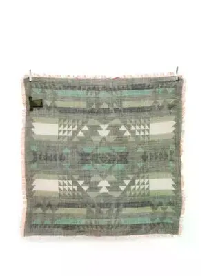 Valentino Garavani Geometric-print Frayed Scarf - Green