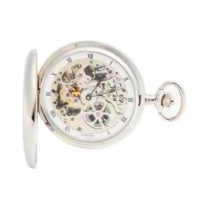 RAPPORT LONDON Double Hunter Skeleton Mechanical Pocket Watch - Silver