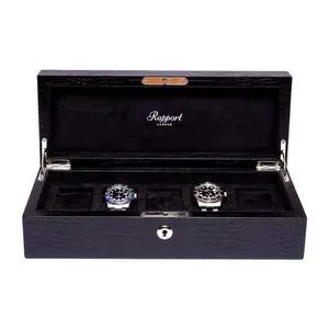 RAPPORT LONDON Brompton Five Watch Box In Crocodile-effect Leather - Black