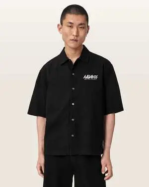ALLSAINTS Synth Short Sleeve Oversized Shirt - Black
