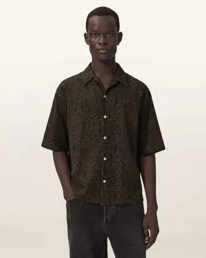 ALLSAINTS Leopardo Oversized Linen Blend Shirt - Brown