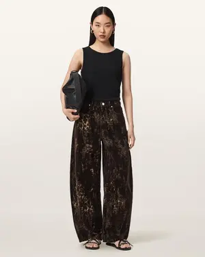 ALLSAINTS Jett Leopard Print Barrel Leg Jeans - Brown